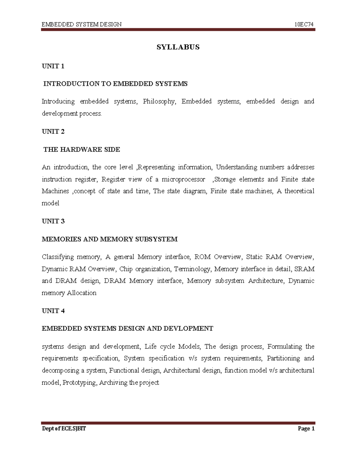 Ece vii embedded system design 10ec74 notes - SYLLABU S UNIT 1 ...