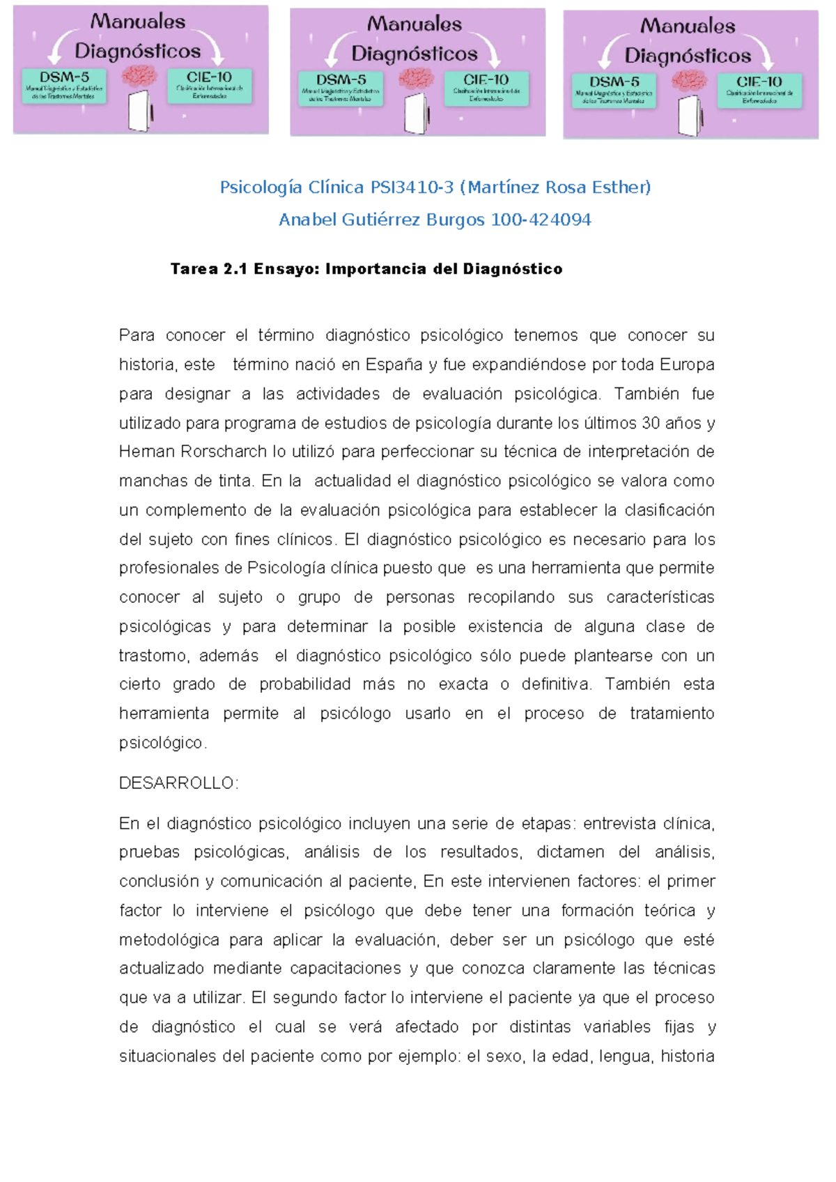 Tarea 21 Ensayo Importancia del Diagnóstico - También fue utilizado para programa de estudios de ...