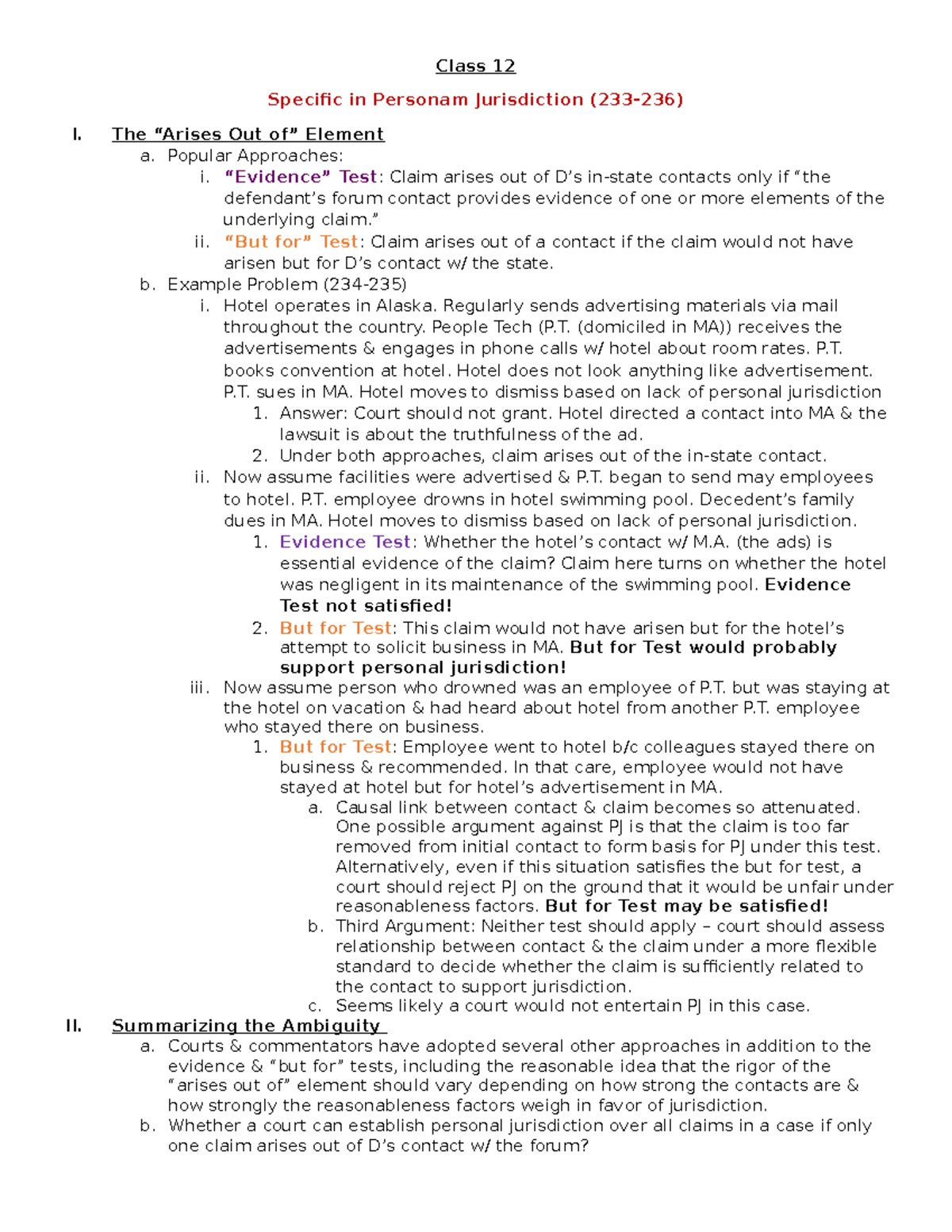 Specific in Personam Jurisdiction - The “Arises Out of” Element a ...