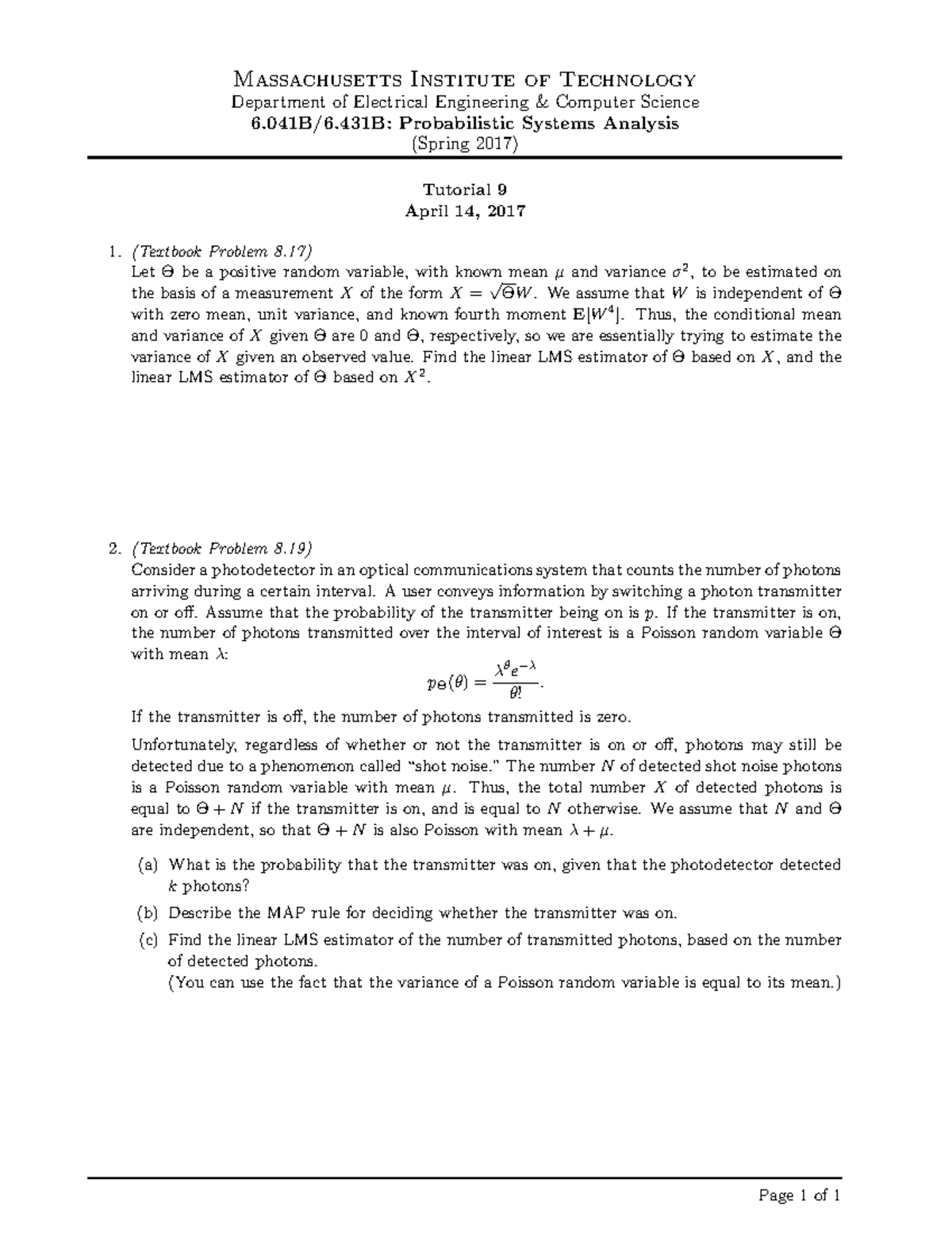 Tut09 - Tutorial 9 Questions - Massachusetts Institute of Technology ...