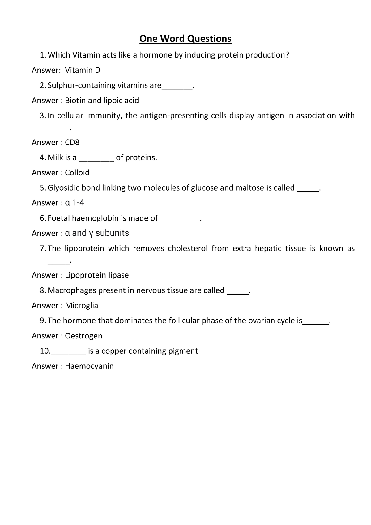 Document (1) - It's some questions.. - One Word Questions Which Vitamin ...