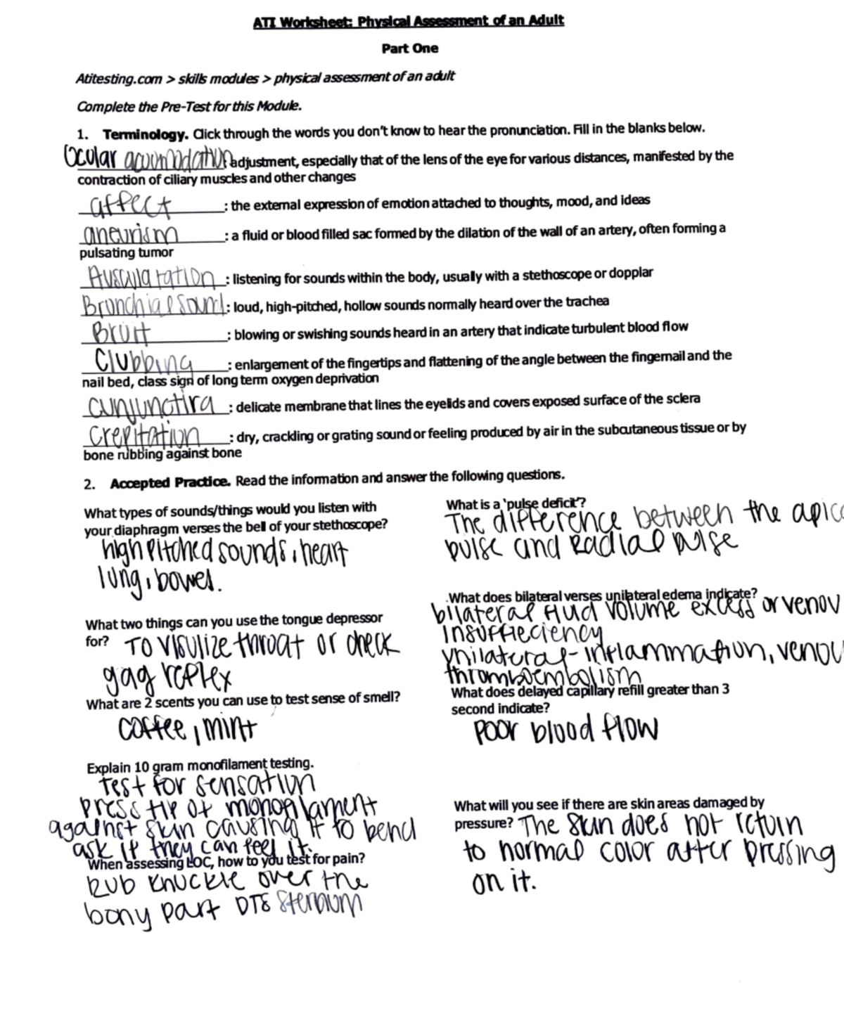 ati physical assessment of an adult - A11 Wonsheat; PbJllml A Part One ...