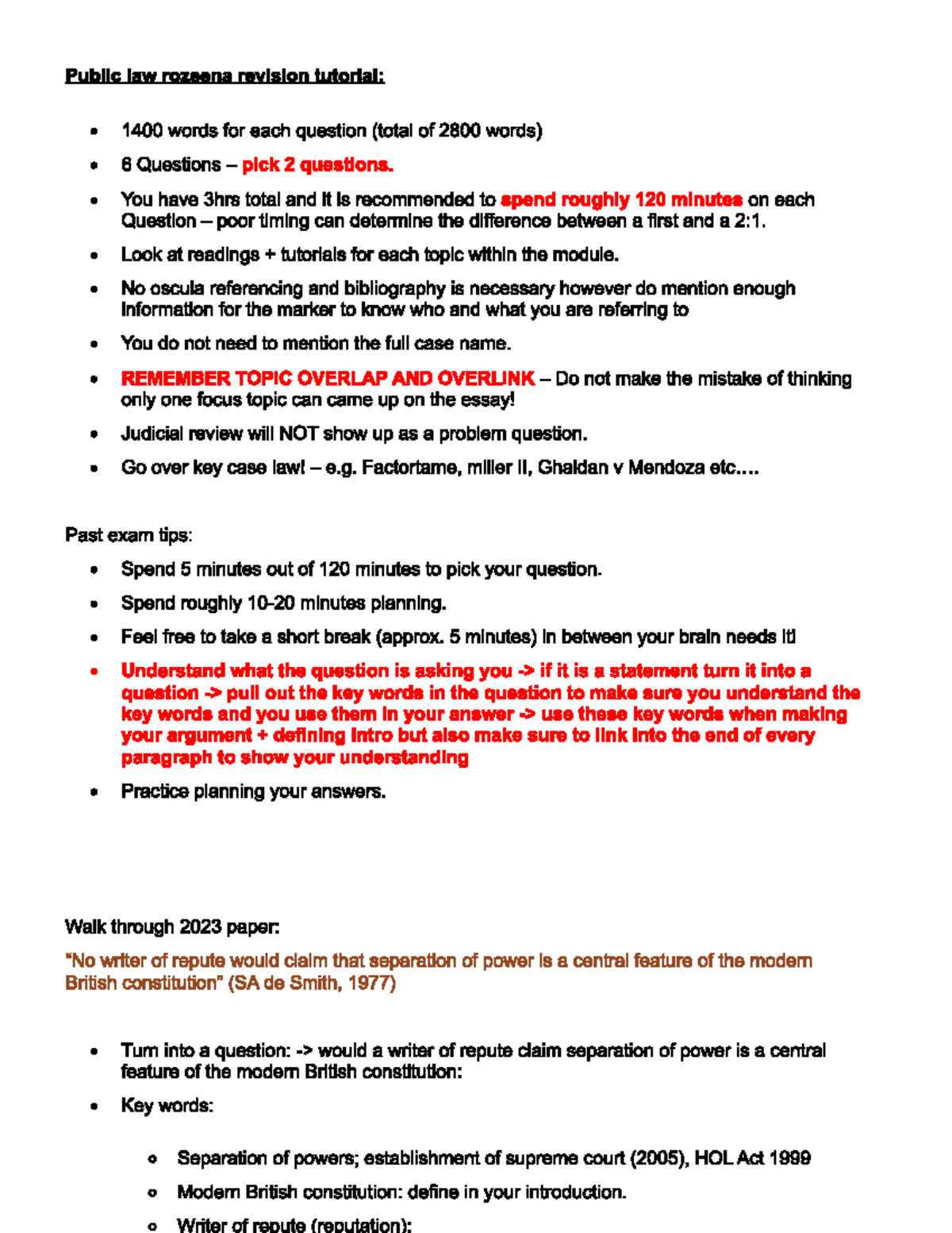 Public law plan - revision note - Public law rozeena revision tutorial: 1400 words for each ...