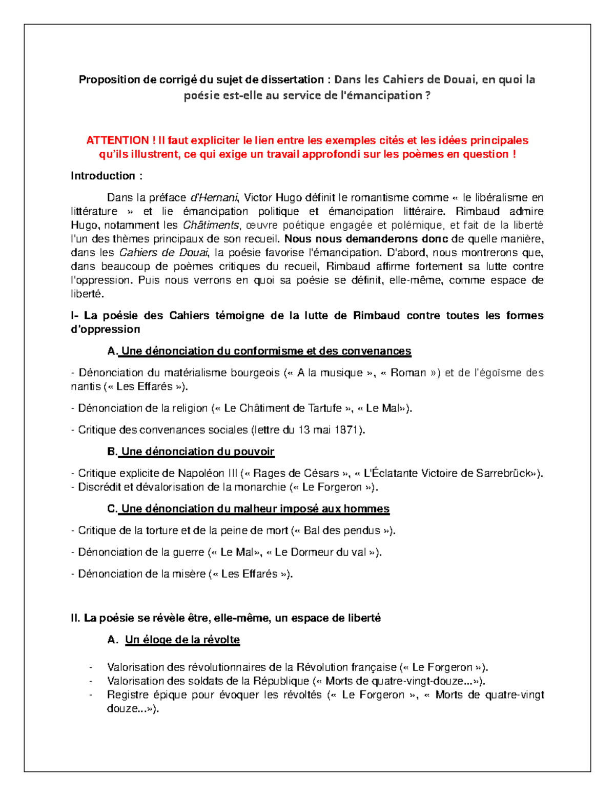 Proposition de corrigé du sujet de dissertation poésie et émancipation - Proposition de corrigé ...