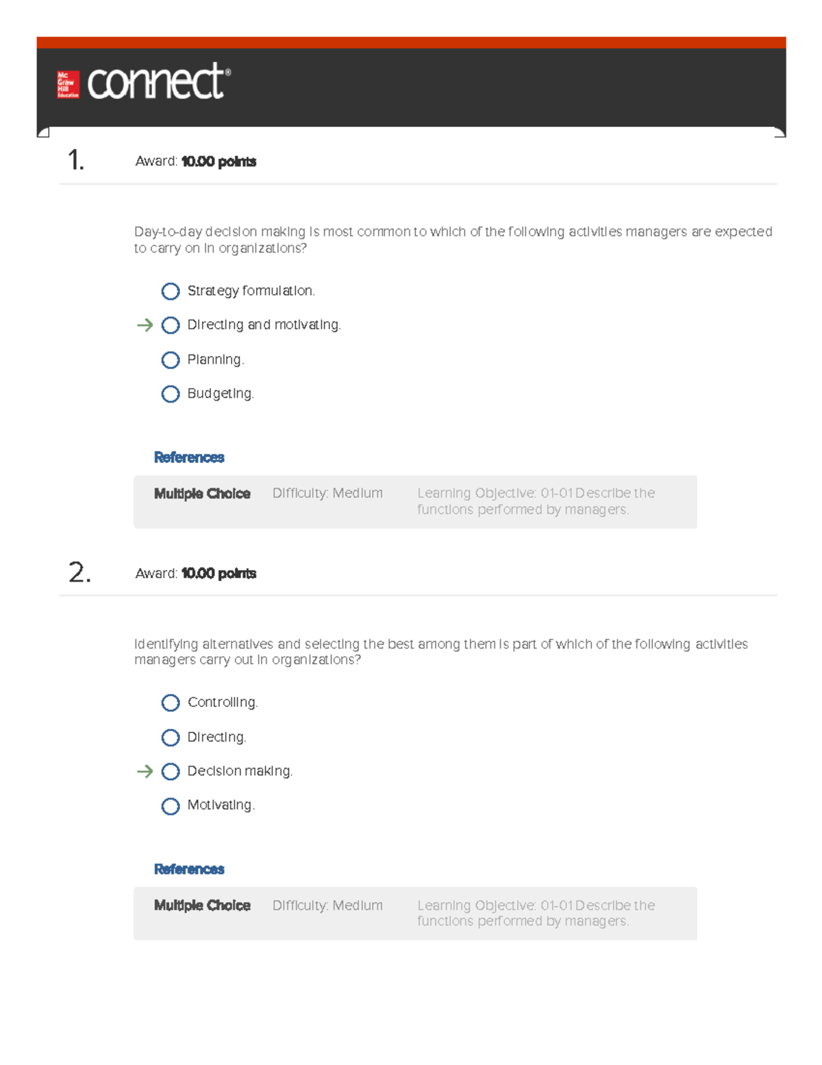 Chapter 01 Test Bank - 2. Award: 10 points Day-to-day decision making ...