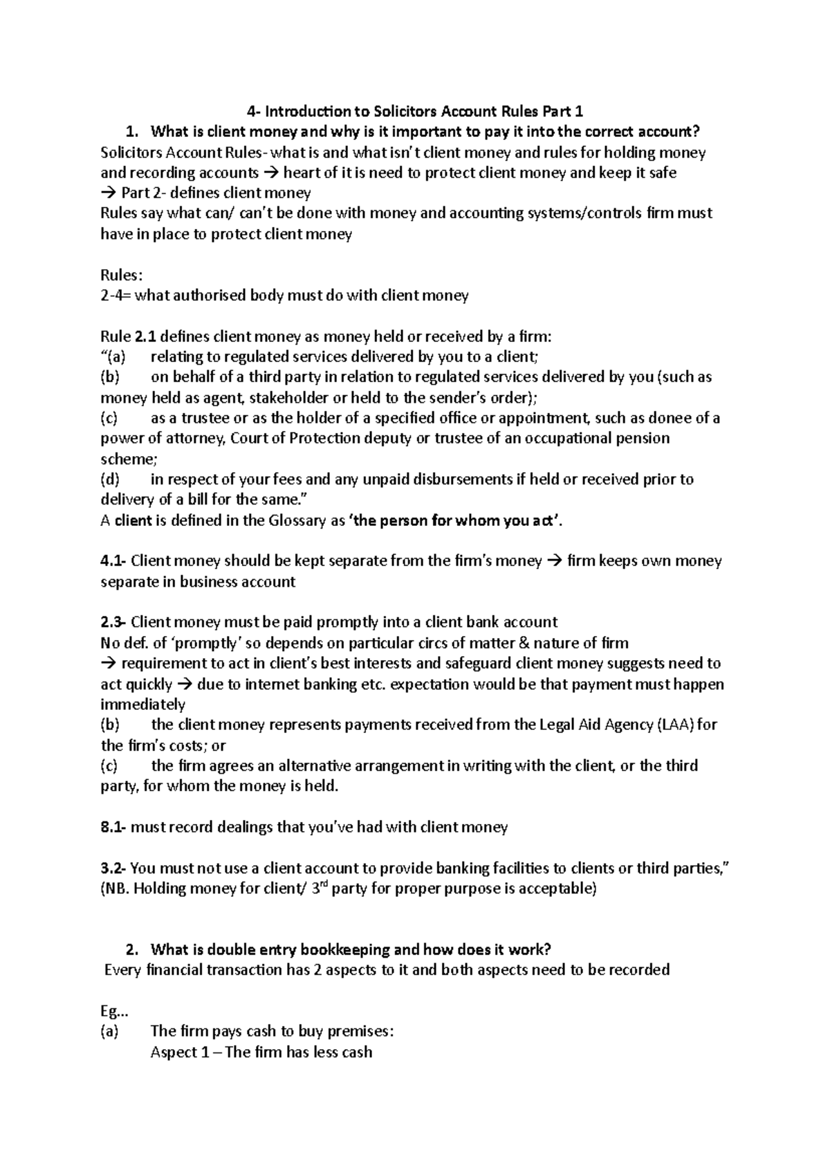 4- Introduction to Solicitors Account Rules Part 1 - ” A client is ...