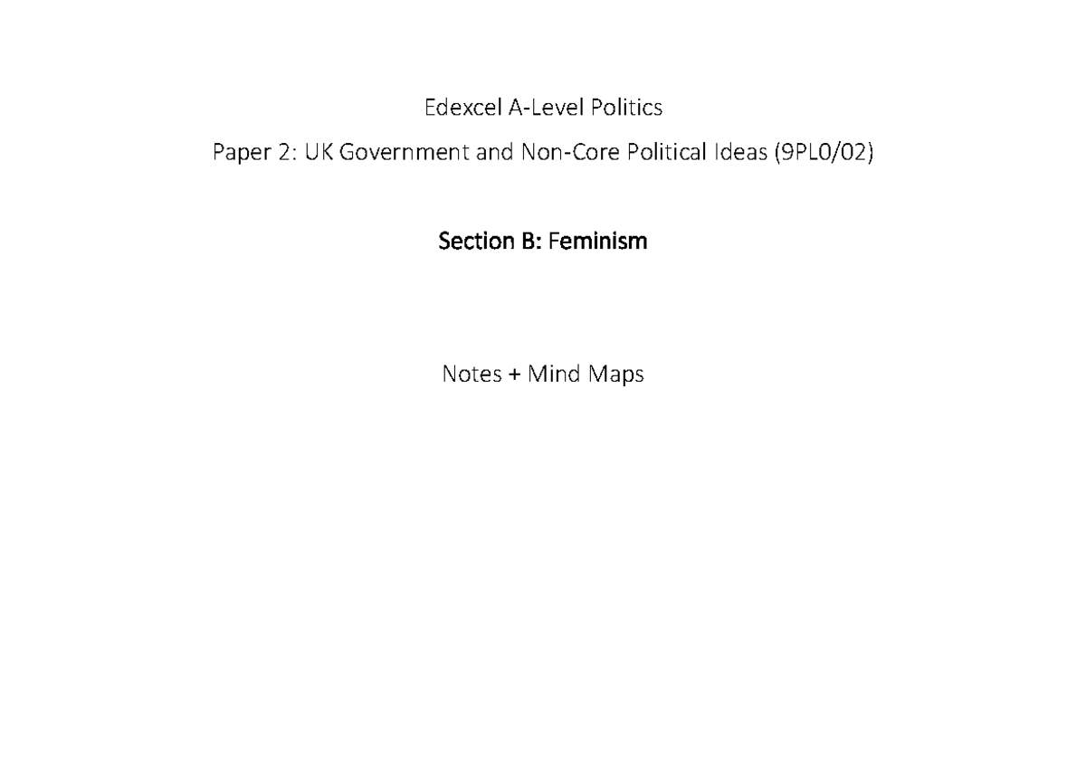 Politics Paper 2 - Section B - Feminism - Edexcel A-Level Politics ...