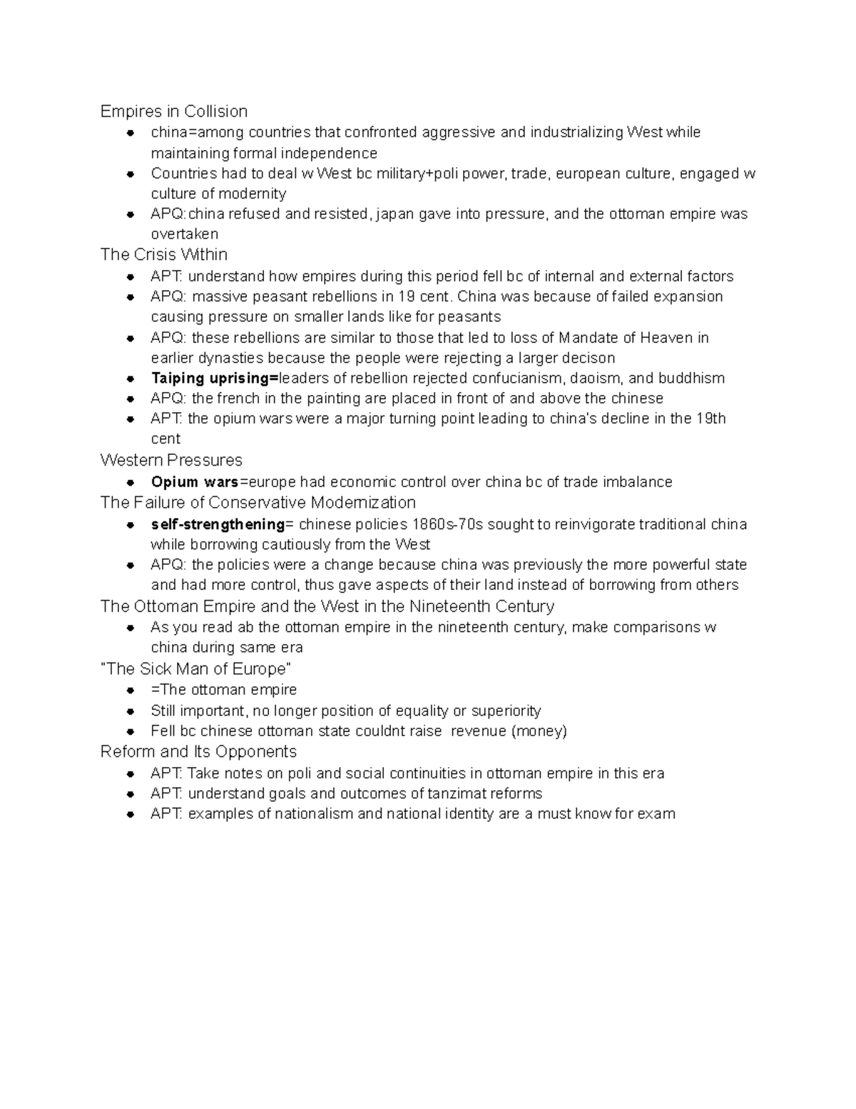 textbook Reading notes w3 481-498 - Empires in Collision china=among ...