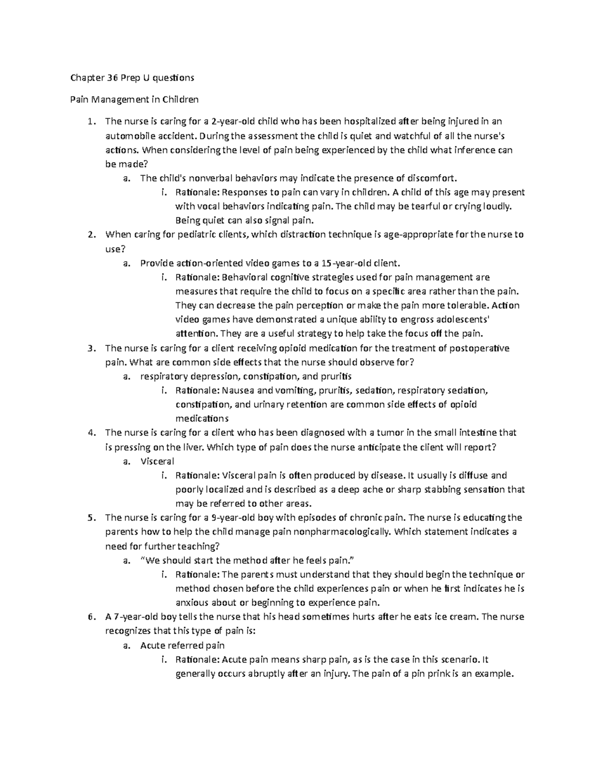 Chapter 36 Prep U questions - Chapter 36 Prep U questions Pain ...