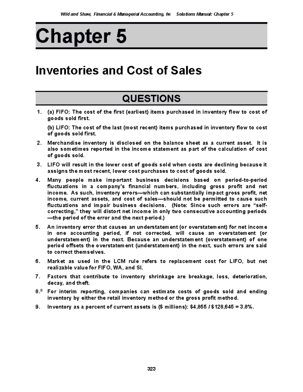 Textbook Answer Ch05 Chapter 5 Inventories And Cost Of Sales