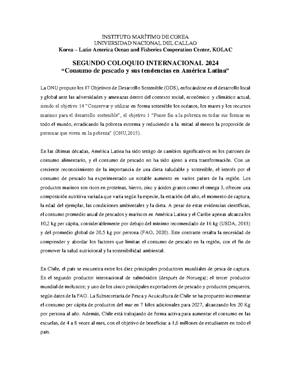 Spanish, Segundo Coloquio - INSTITUTO MARÍTIMO DE COREA UNIVERSIDAD NACIONAL DEL CALLAO Korea ...