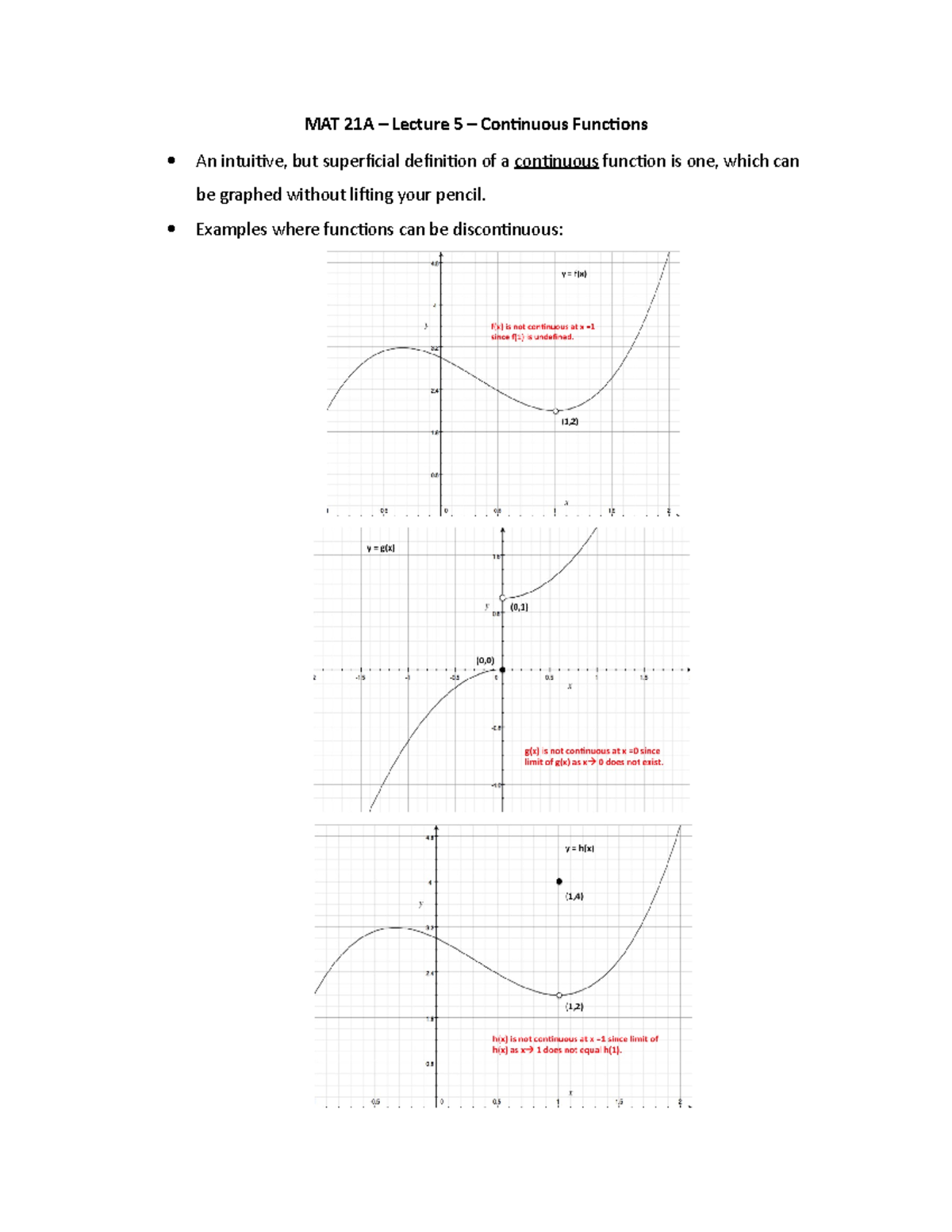 MAT 21A – Lecture 5 – Continuous Functions - MAT 21A – Lecture 5 ...