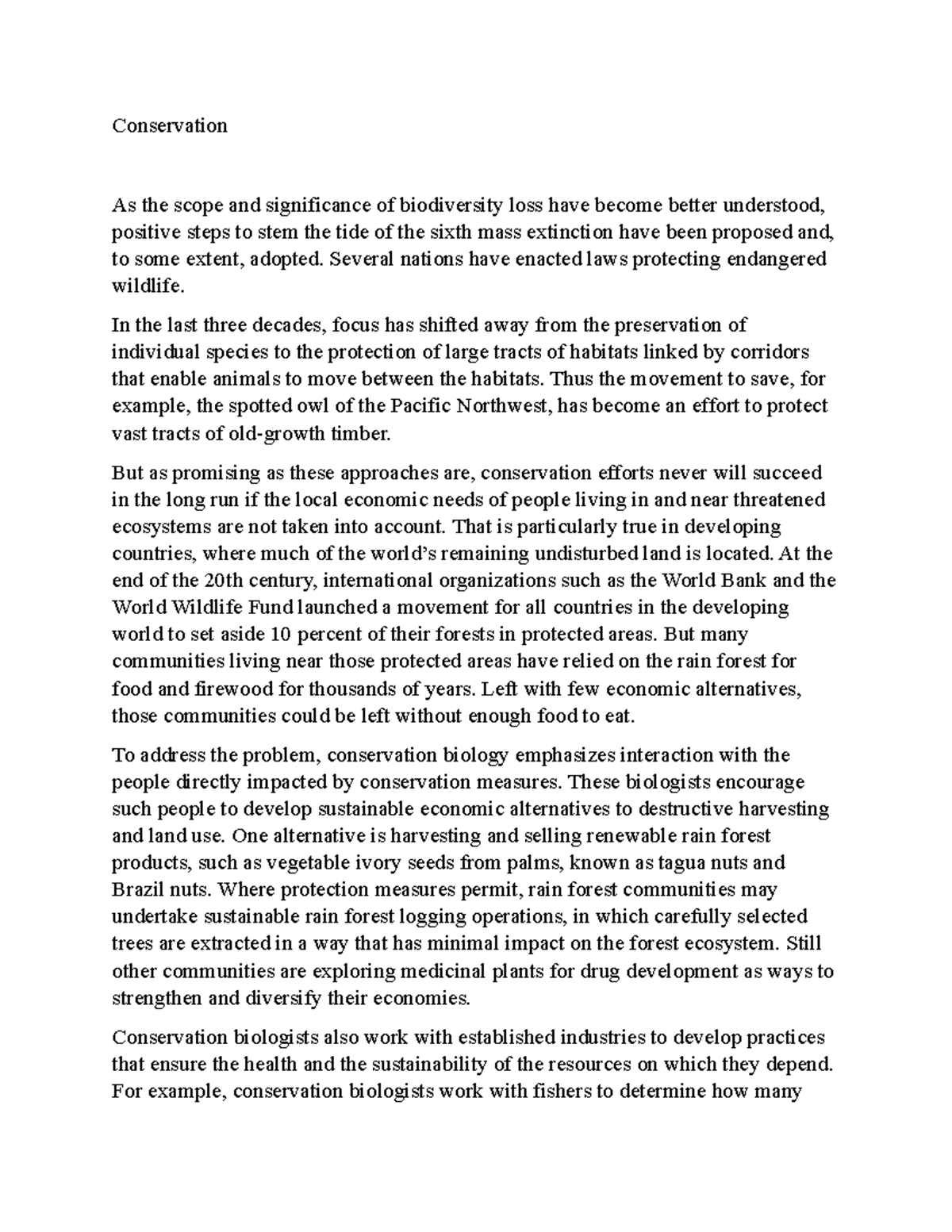 Conservation - Conservation As the scope and significance of ...