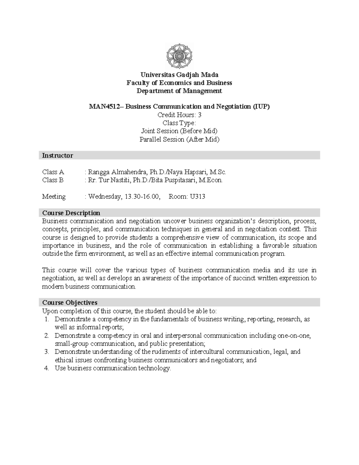 Syllabus BCN - Business Communication and Negotiation - Warning: TT: undefined function: 32 ...