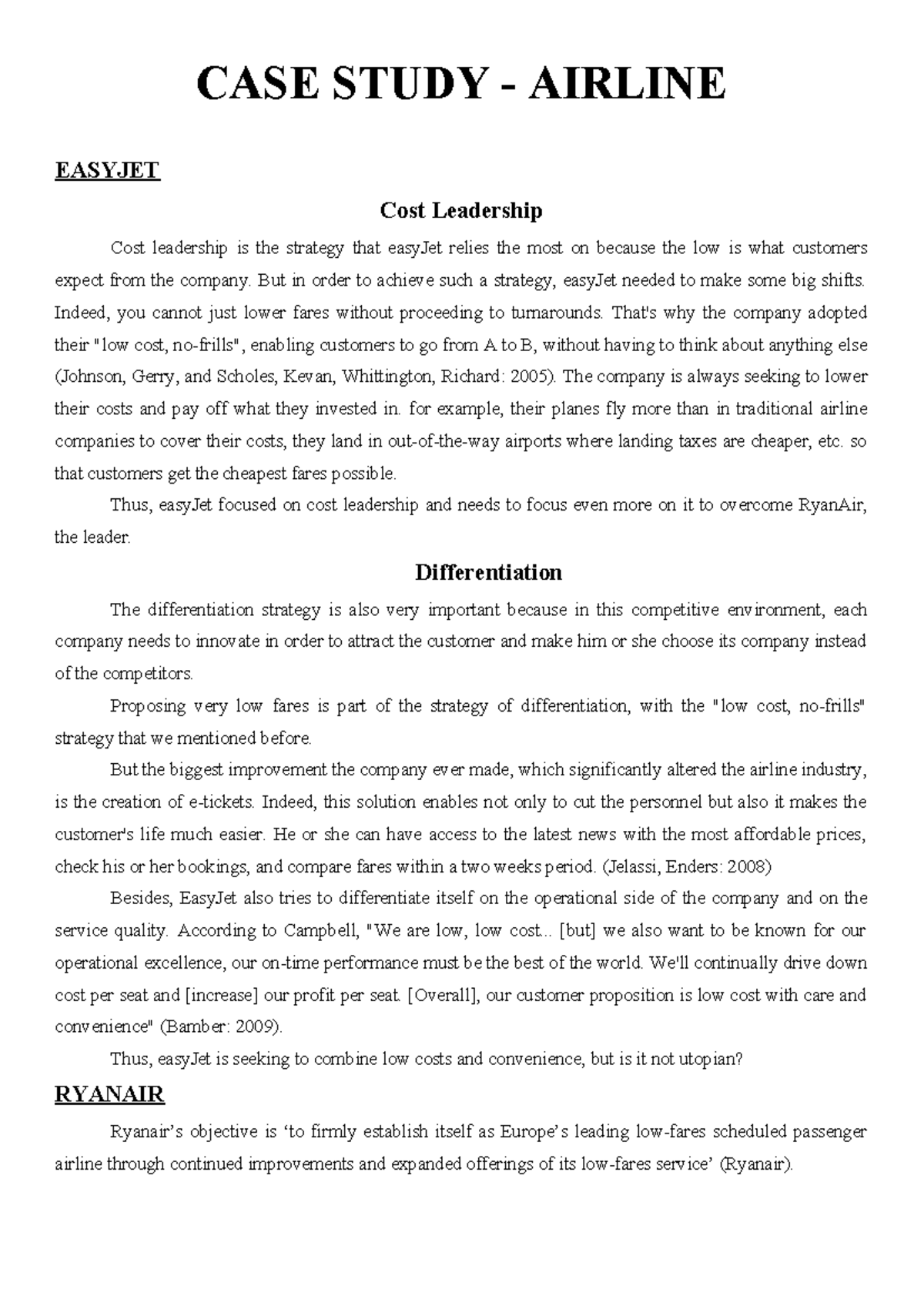 CASE Study - Airline - International University - VNU-HCM - Edit - CASE STUDY - AIRLINE EASYJET ...