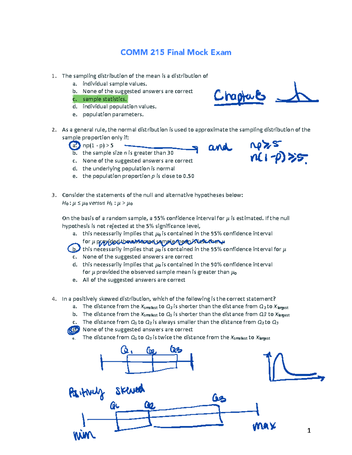 COMM 215 Final Exam Mock - COMM 215 Final Mock Exam The sampling ...