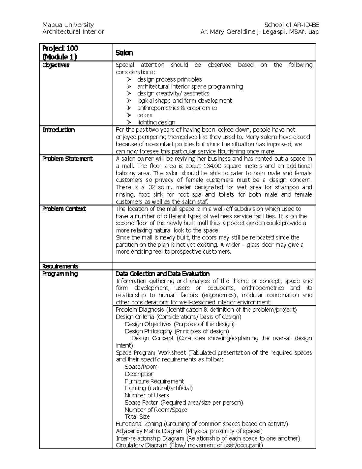 Project 1 Ar Int Des Problem - Mapua University School of AR-ID-BE ...