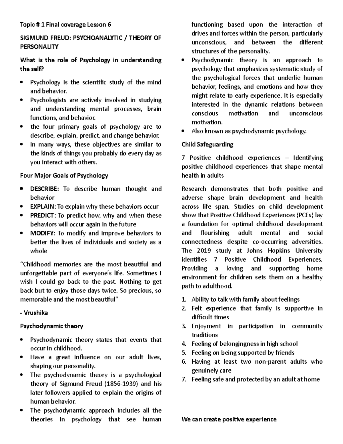I. Lesson 6 Sigmund Freud Psychoanalytic Theory of Personality GEC 3 ...