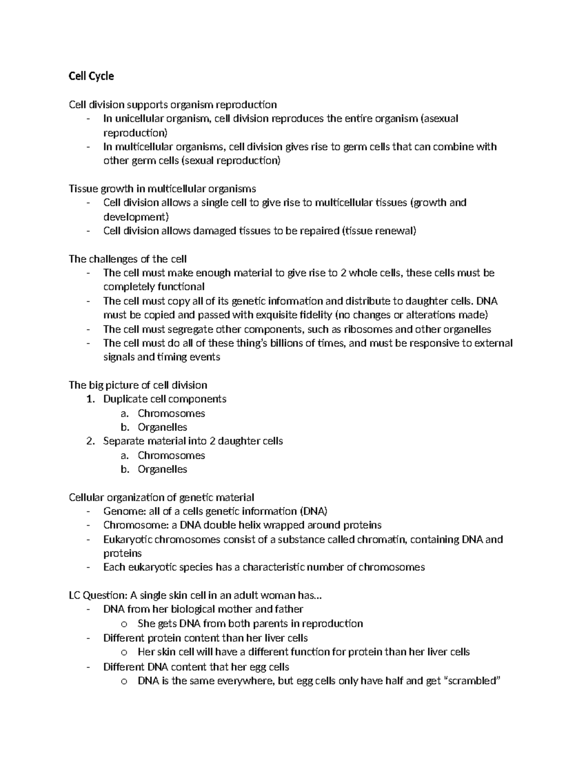 Chapter 9 lecture notes - Cell Cycle Cell division supports organism ...