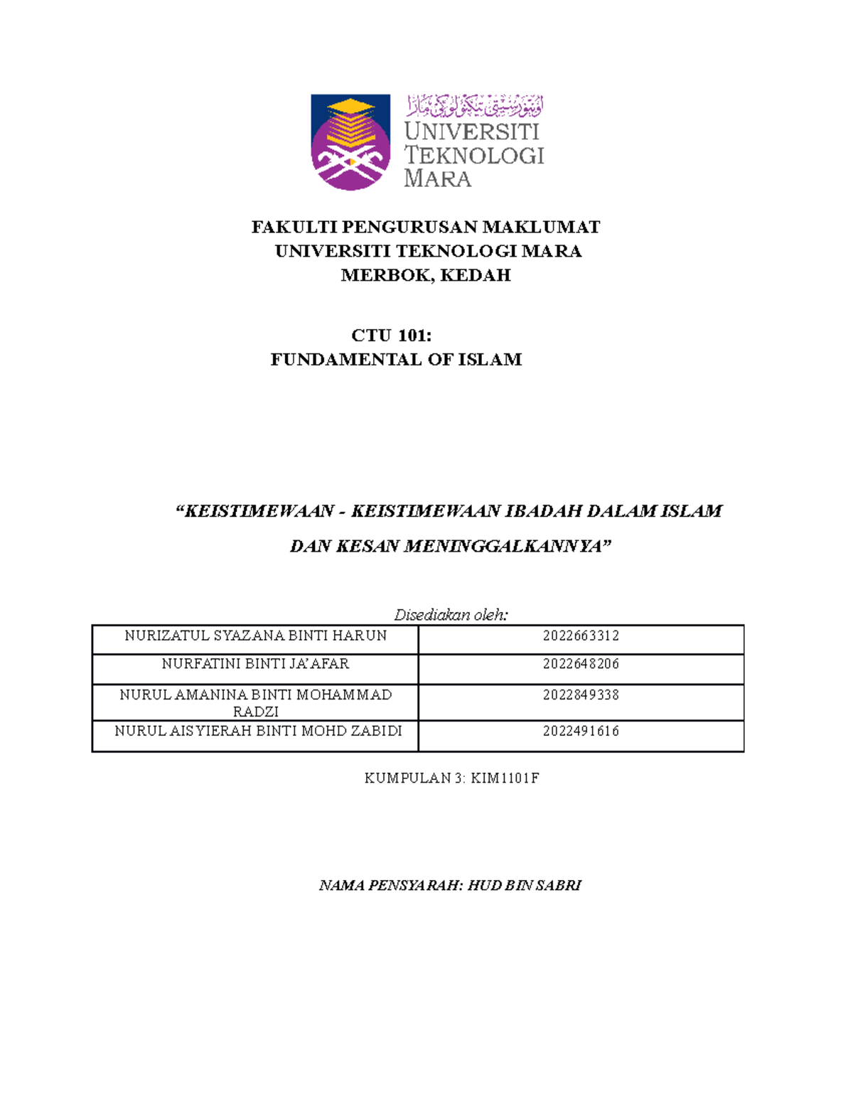 Ctu 101 Ibadah Ctu Fakulti Pengurusan Maklumat Universiti