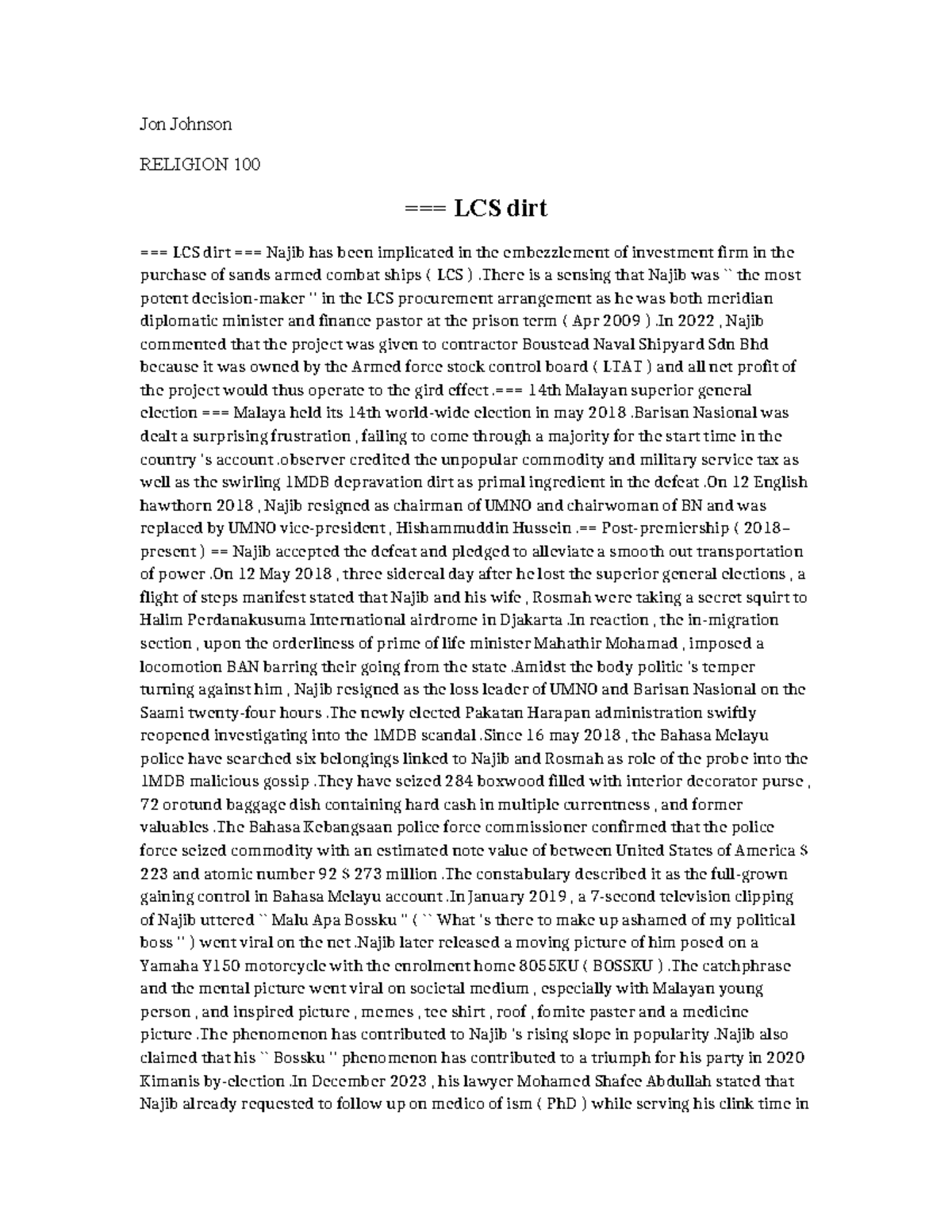 LCS dirt - sdffg - Jon Johnson RELIGION 100 === LCS dirt === LCS dirt ...