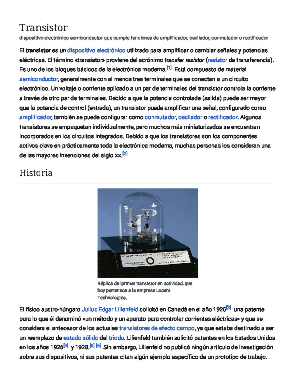 Transistor - Wikipedia, la enciclopedia libre - Transistor dispositivo electrónico semiconductor ...
