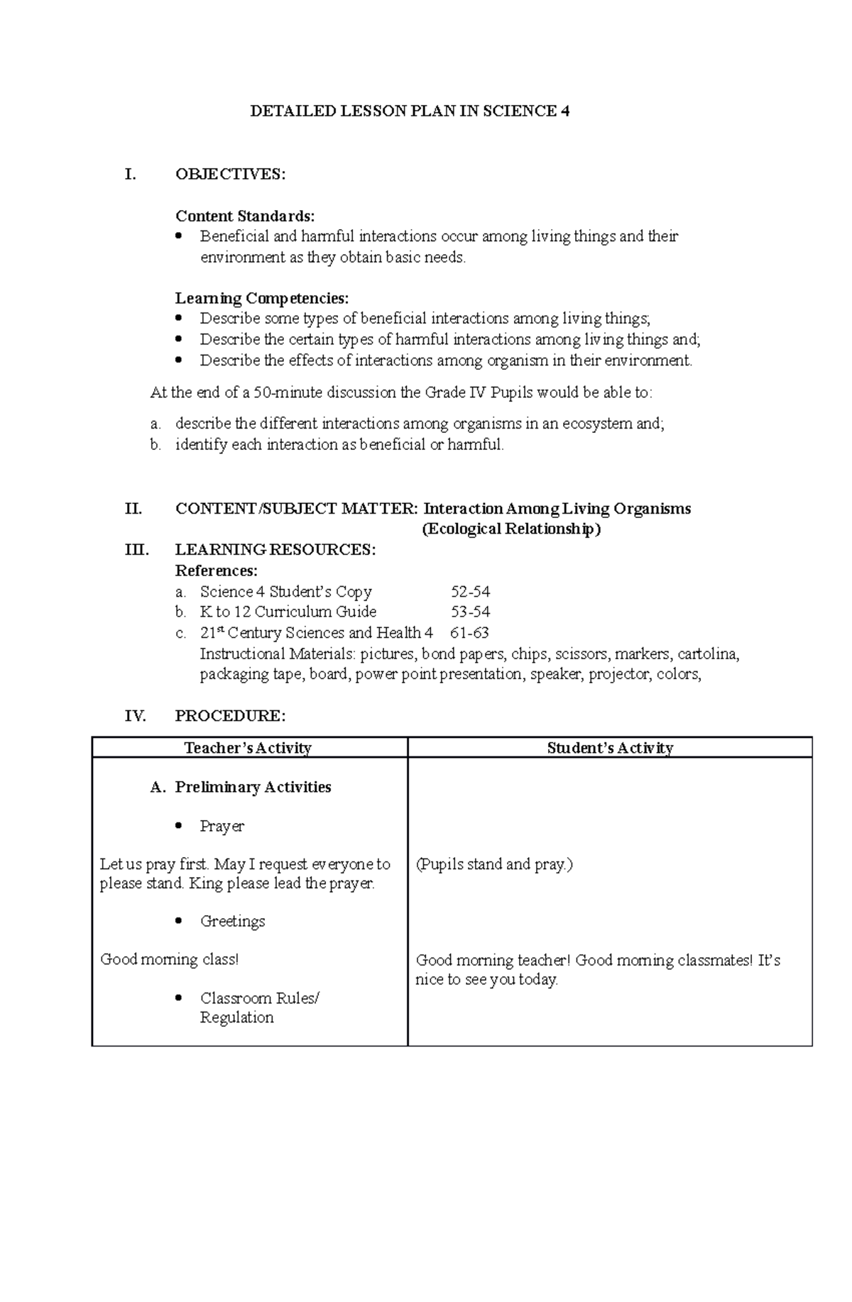 Detailed Lesson PLAN IN Science 4 - DETAILED LESSON PLAN IN SCIENCE 4 I ...