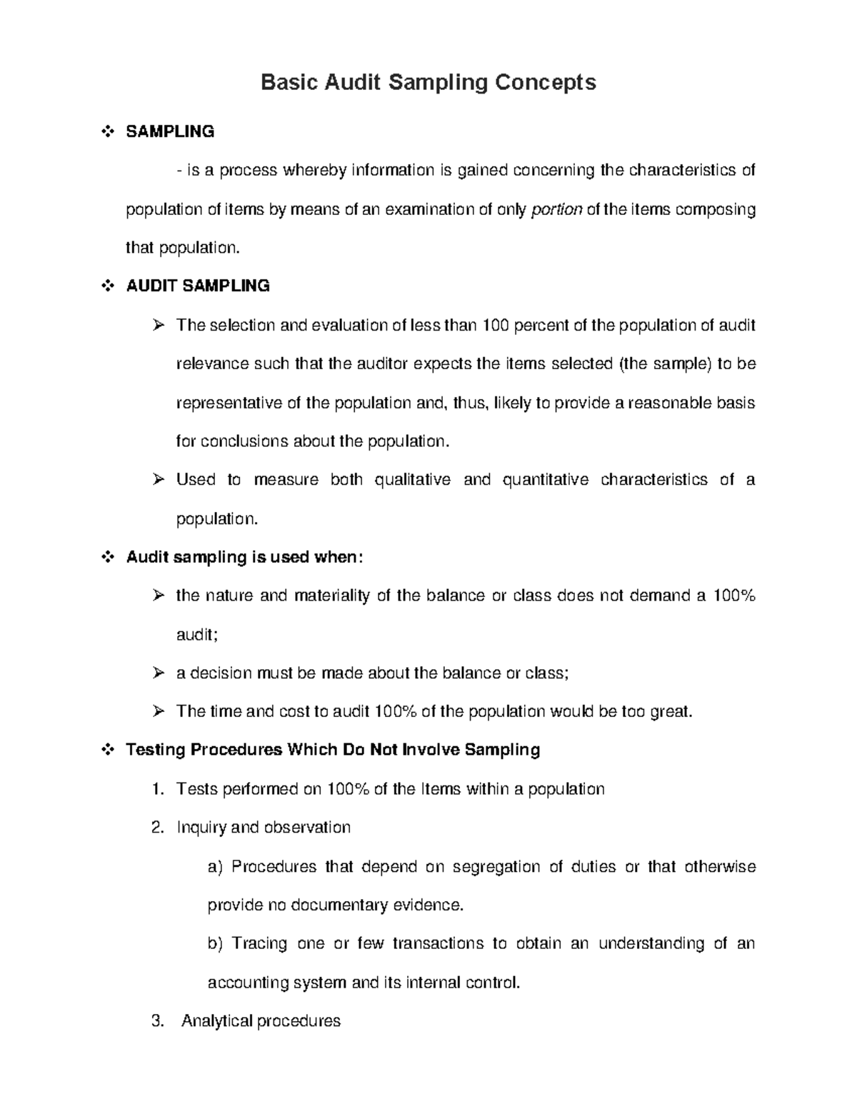 421968284 Basic Audit Sampling Concepts - Basic Audit Sampling Concepts SAMPLING is a process ...