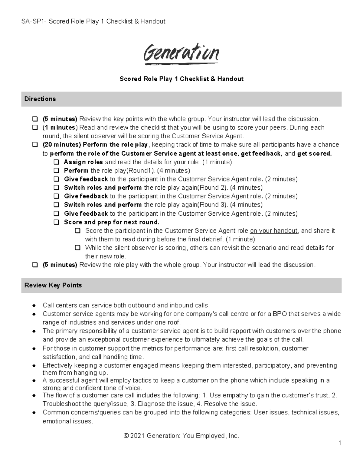 Copy of SA-SP1- Scored Role Play 1 Handout v F - Scored Role Play 1 ...