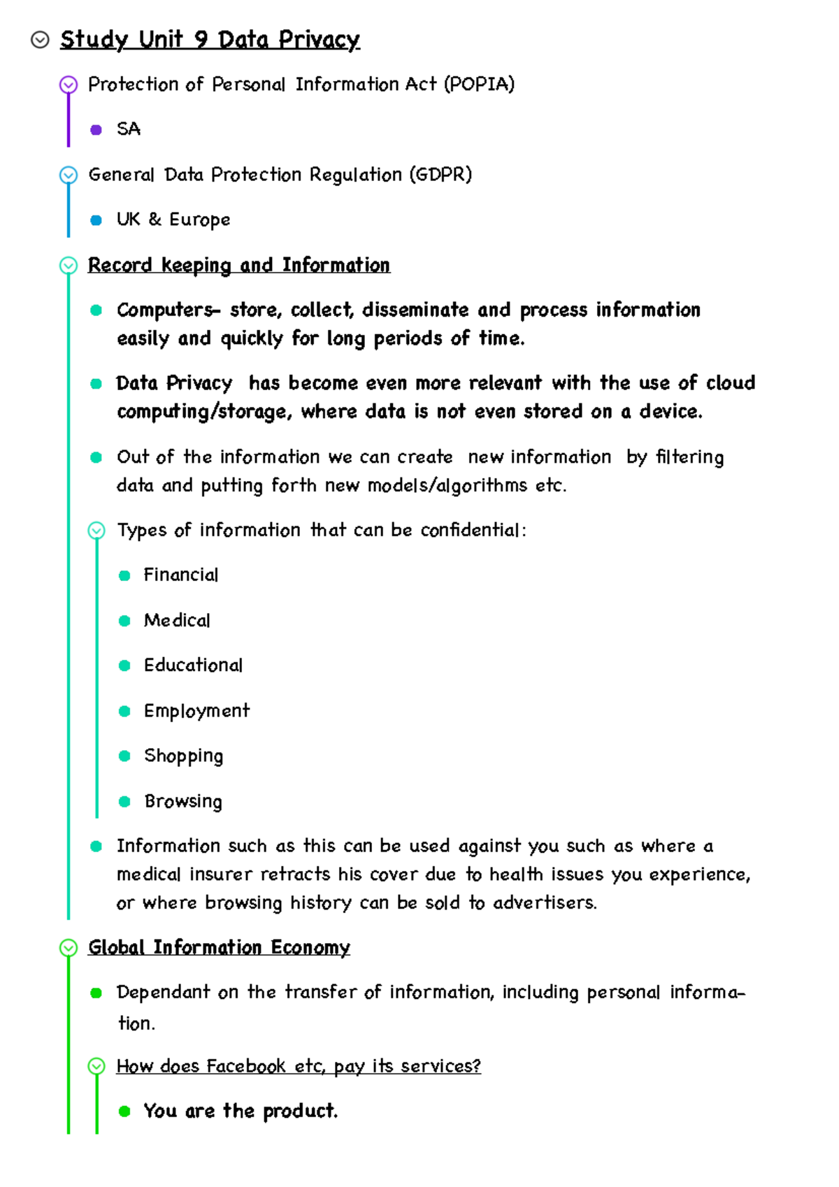 SU 9 - NOTES - Study Unit 9 Data Privacy Protection of Personal ...