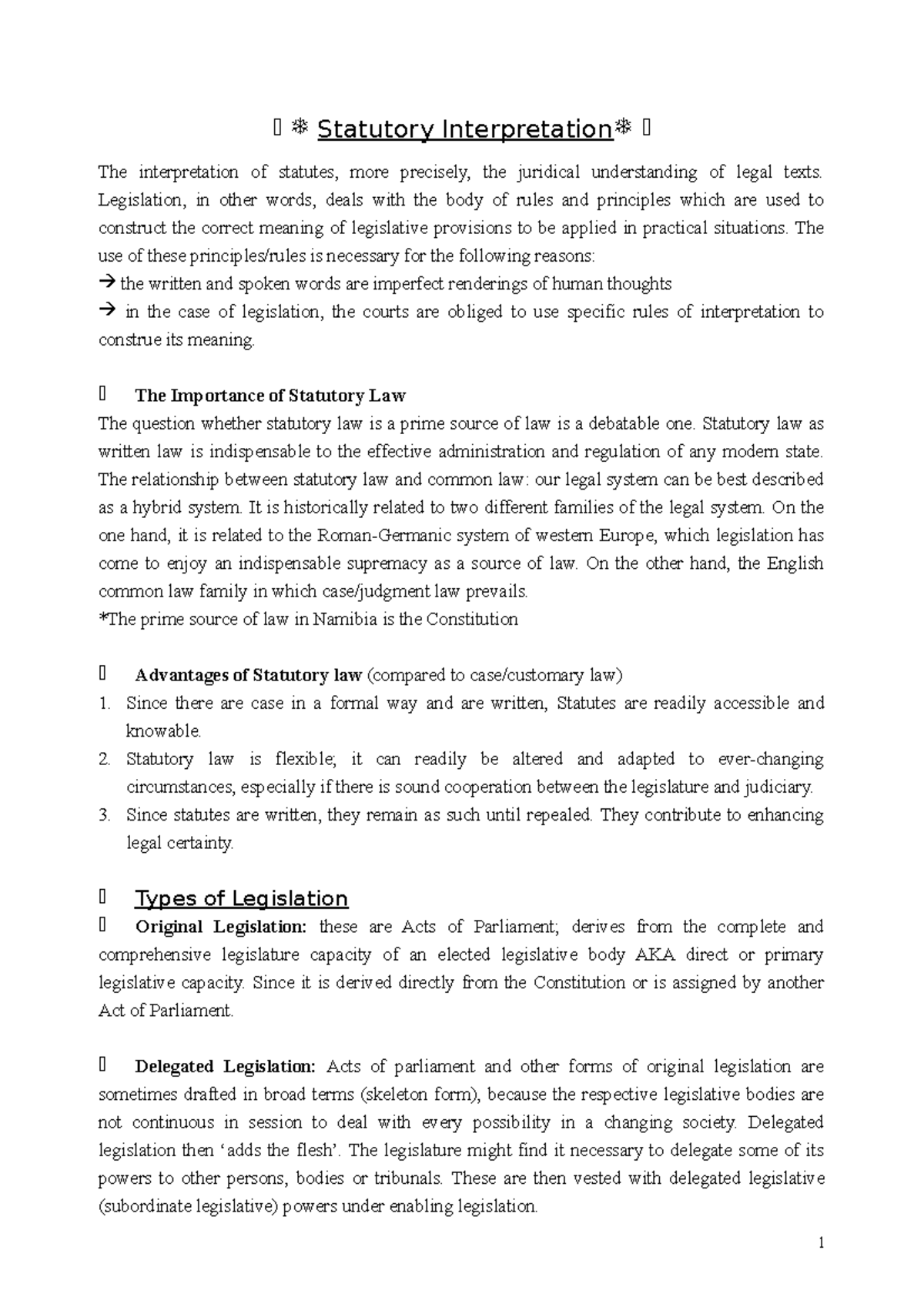 19611469 Statutory Interpretation Notes - Statutory Interpretation The ...