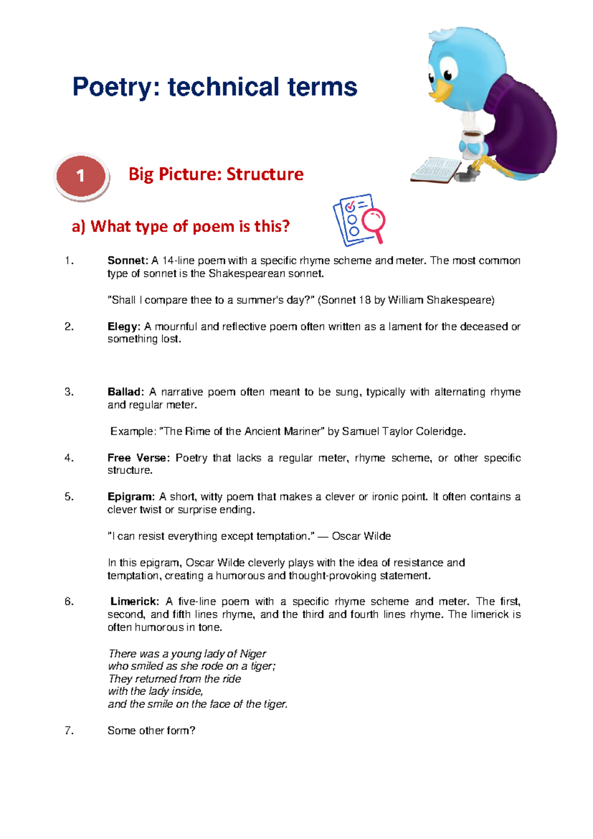 Poetry technical terms - Poetry: technical terms Big Picture: Structure ...