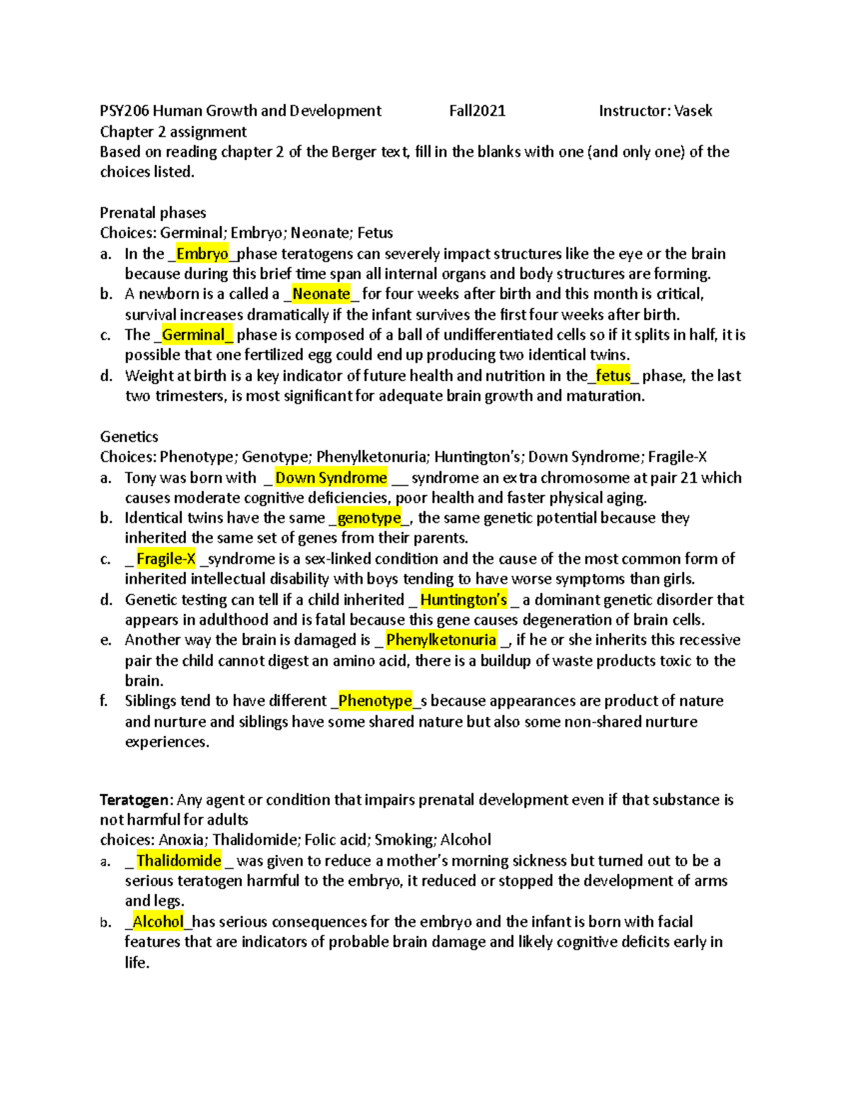 PSY206 assignment chapter 2 sp2021 - PSY206 Human Growth and ...