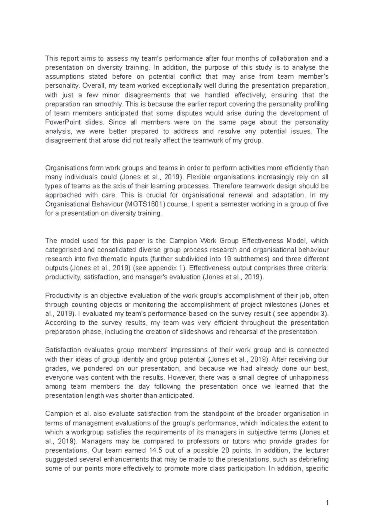 Team evaluation report - This report aims to assess my team's ...