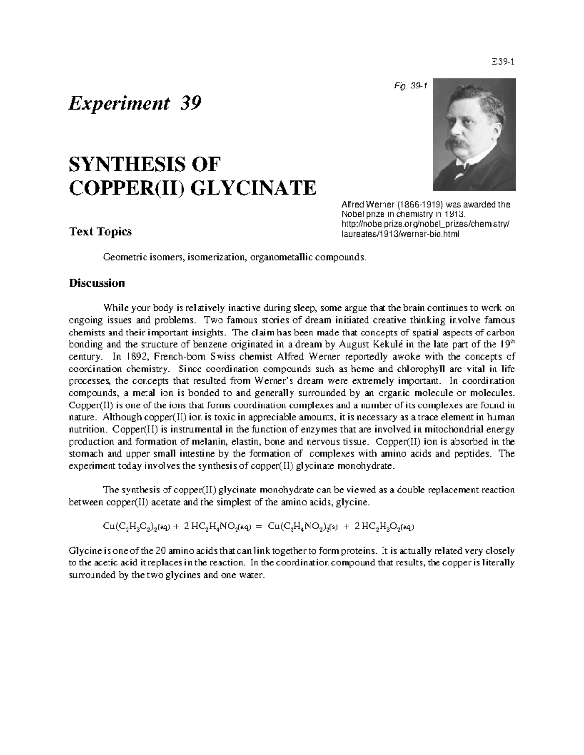Primer articulo - dasdas - E39- Alfred Werner (1866-1919) was awarded ...