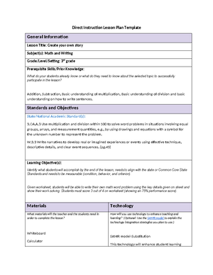 Disciplinary reading plan - Direct Instruction Lesson Plan Template ...