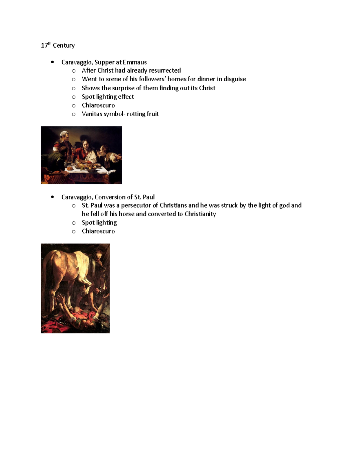 Baroque Study Guide - 17 th Century Caravaggio, Supper at Emmaus o After Christ had already ...