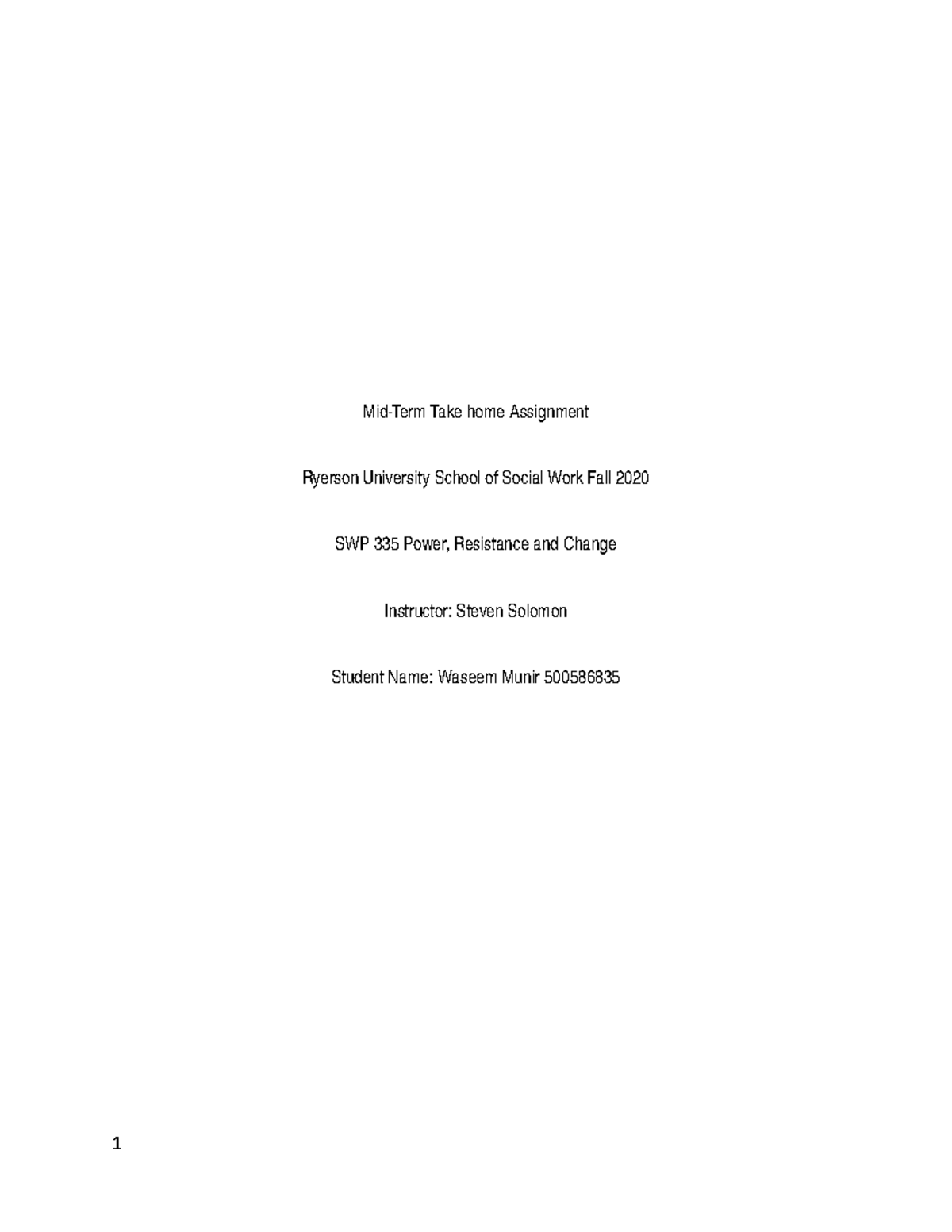 Take Home Assignment - Grade: a - Mid-Term Take home Assignment Ryerson ...