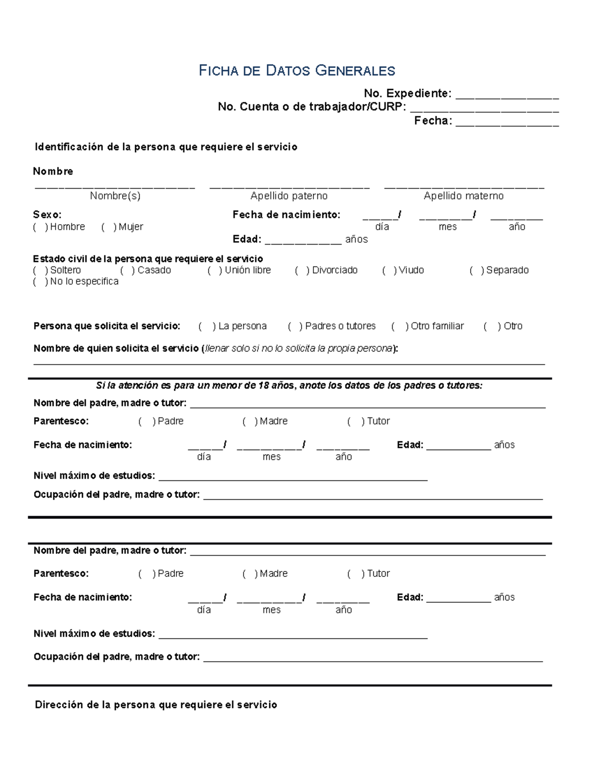 Ficha DE Datos Generales - FICHA DE DATOS GENERALES No. Expediente ...