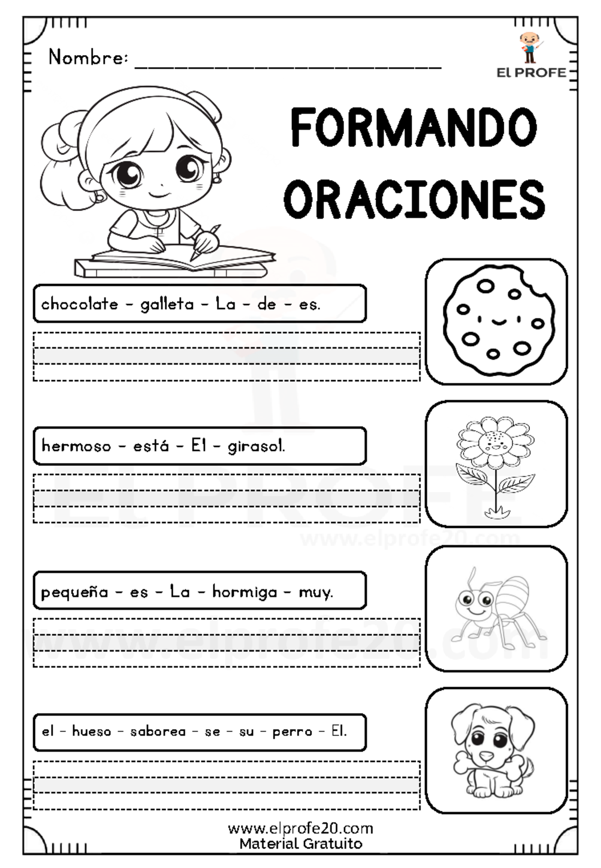 Fichas razonamiento verbal formando oraciones primer grado elprofe 20 ...