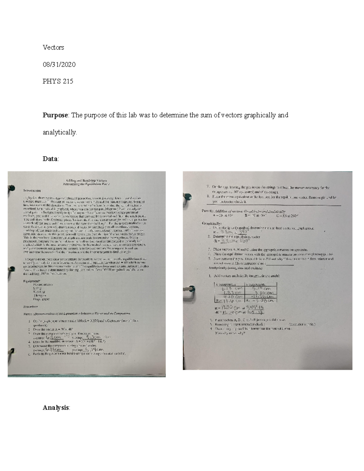 PHYS 215 - Vectors summary - PHYS 215 - UL Lafayette - Studocu