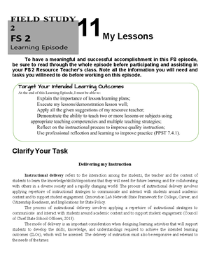 Field Study 2 Learning Episode 3 - To have a meaningful and successful accomplishment in this FS ...