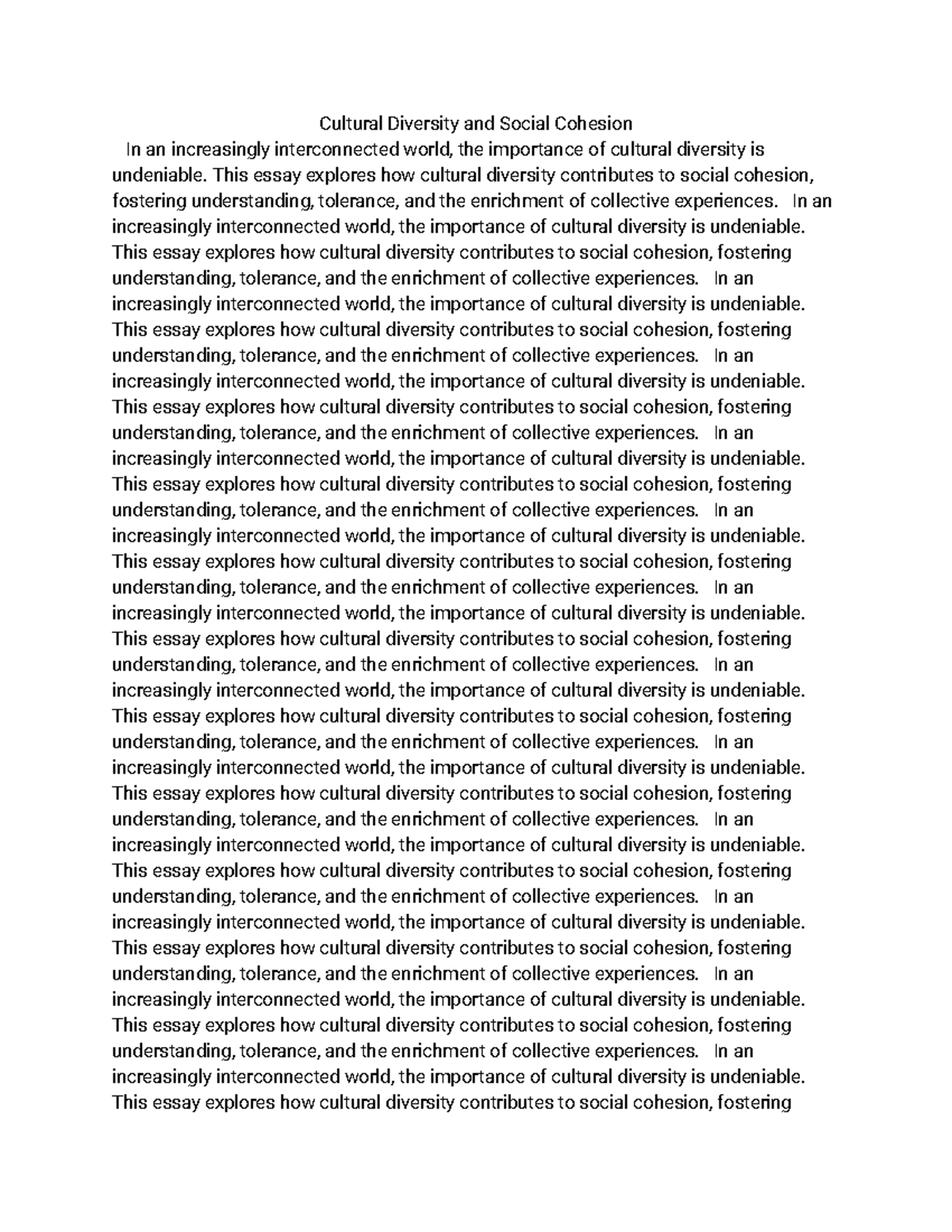 Cultural Diversity and Social Cohesion - This essay explores how ...