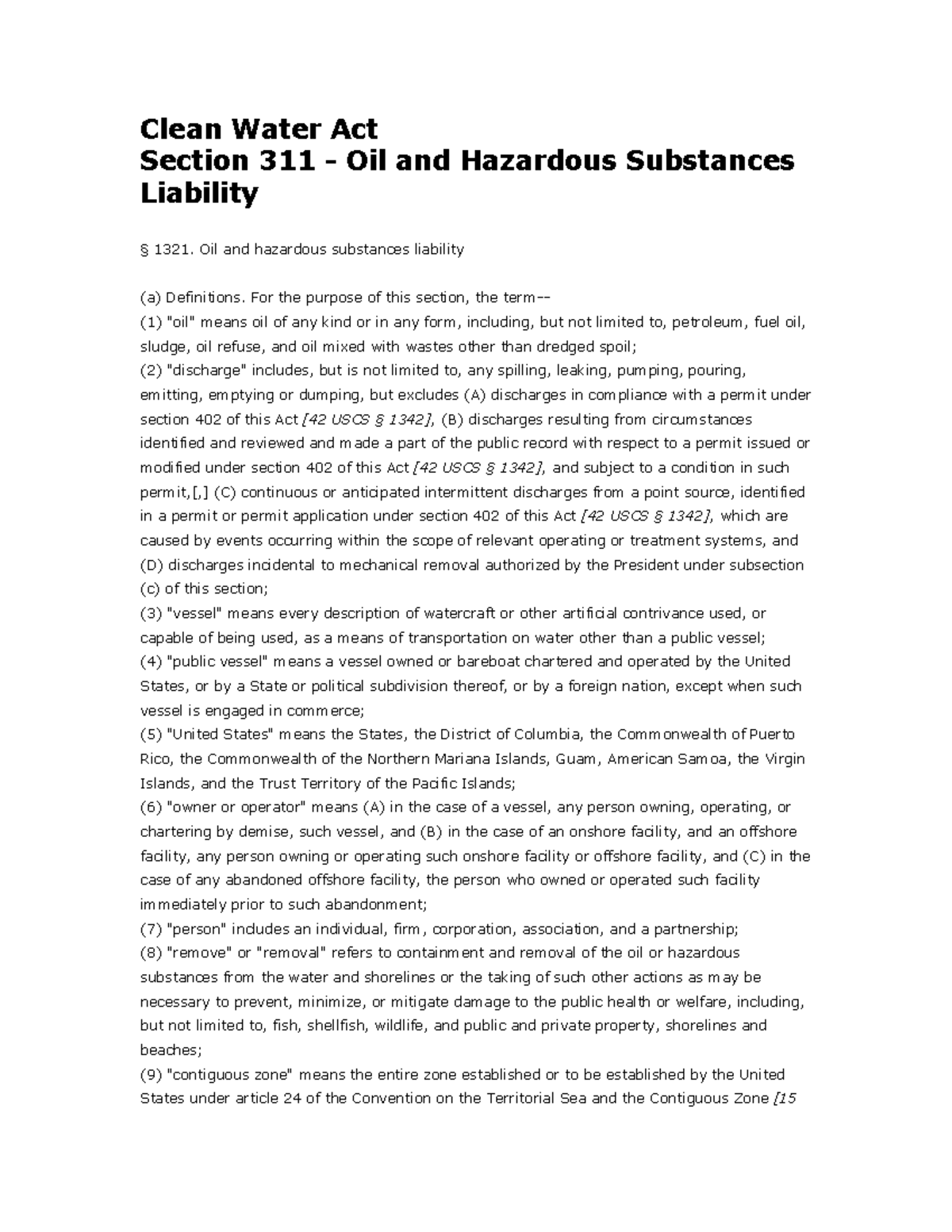 Stat A Federal Water Pollution Control Act Section 311 b 5 - Clean ...