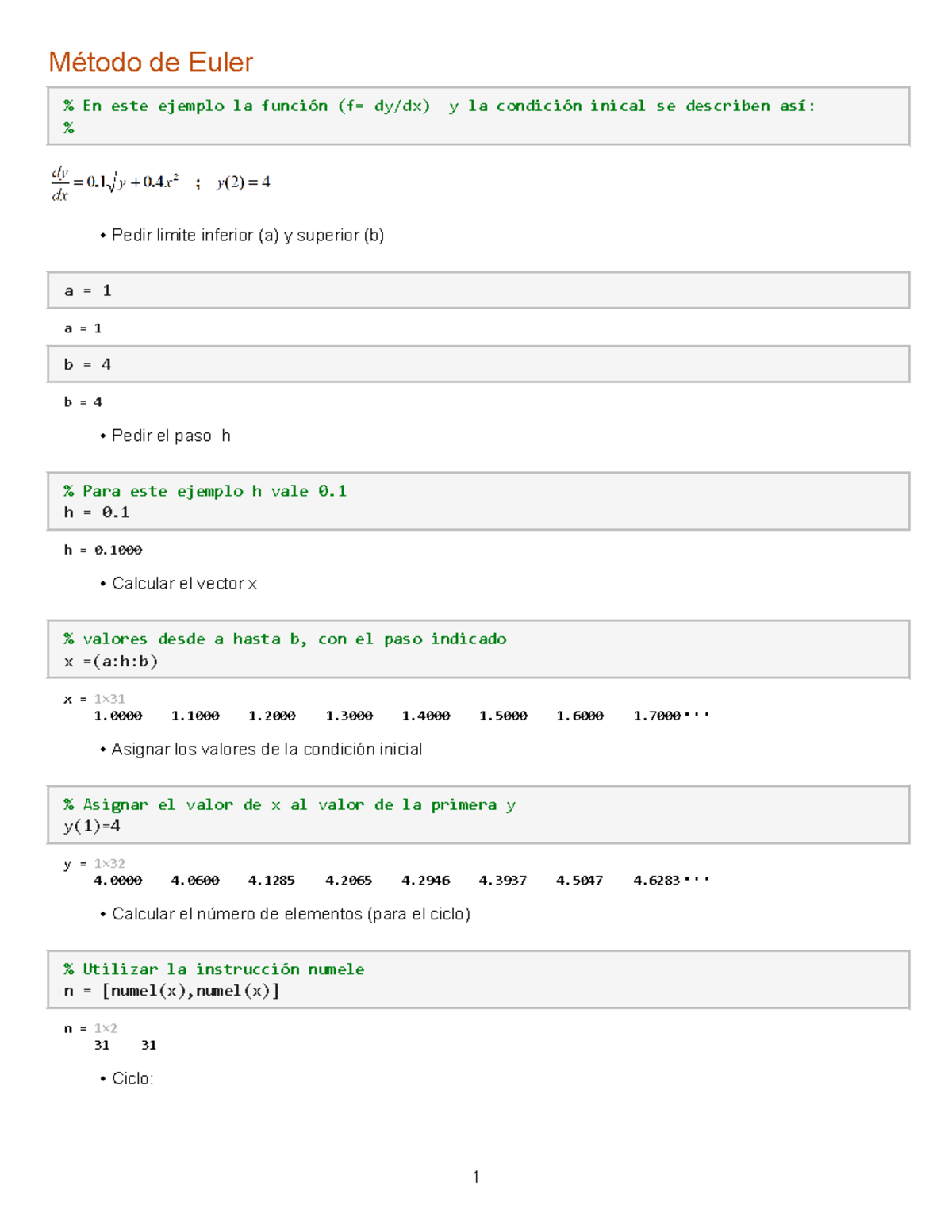 Euler A01621211 - eiler - Método de Euler % En este ejemplo la función (f= dy/dx) y la condición ...