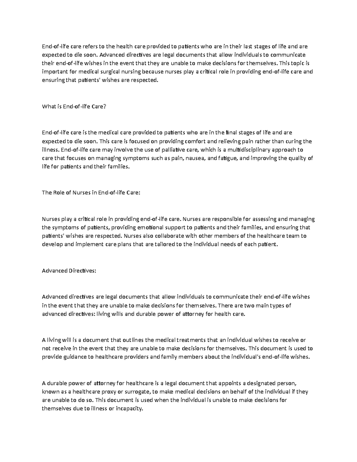 End1 - End1 - End-of-life care refers to the health care provided to ...