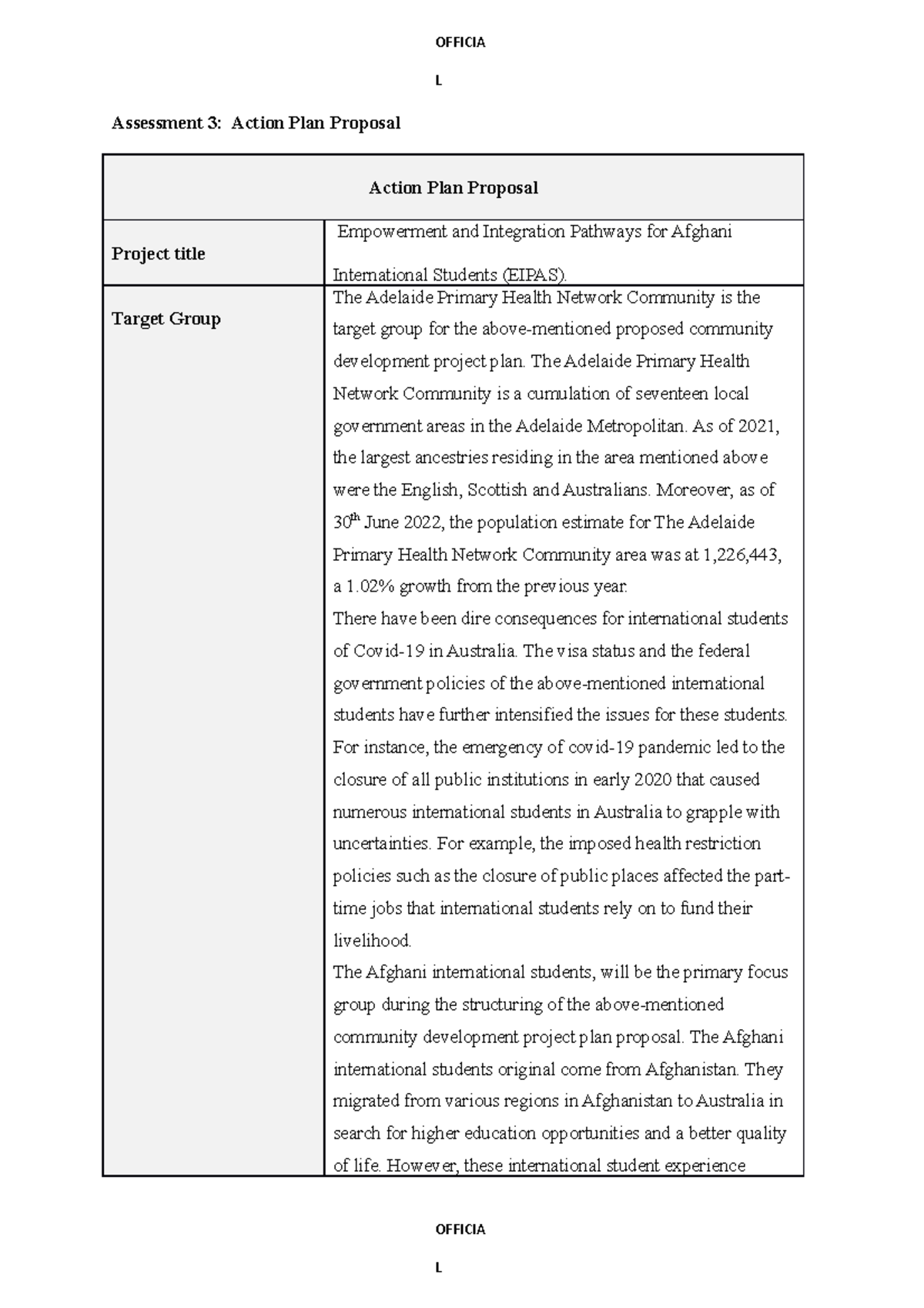 Action Plan Proposal blank template (1) - Assessment 3: Action Plan ...