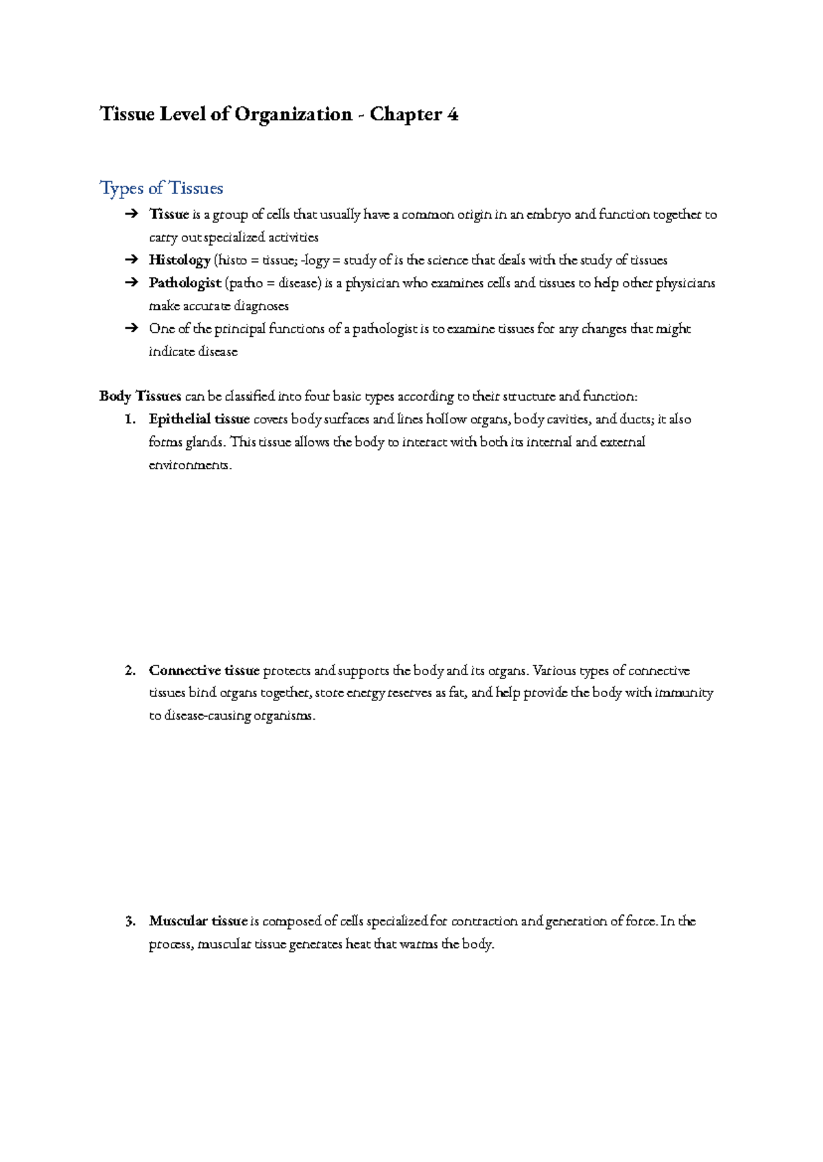 Bio 1190 - 004 Tissue Level of Organization - Chapter 4 - Tissue Level ...