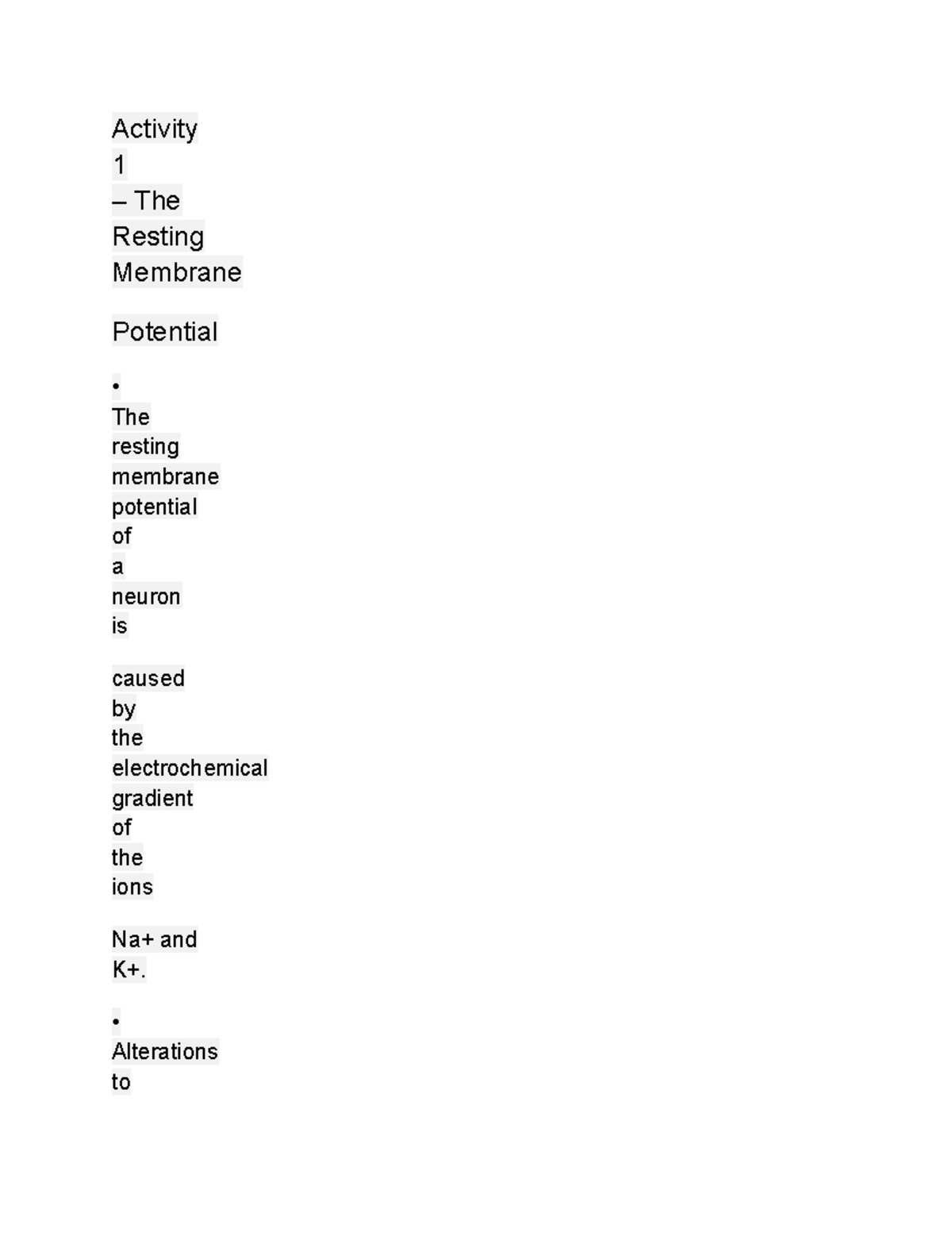 Physioex 3 activity one filled in - Activity 1 – The Resting Membrane ...