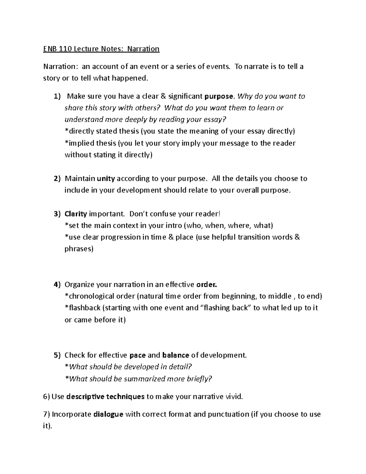 ENB 110 Narration Lecture Notes - ENB 110 Lecture Notes: Narration ...